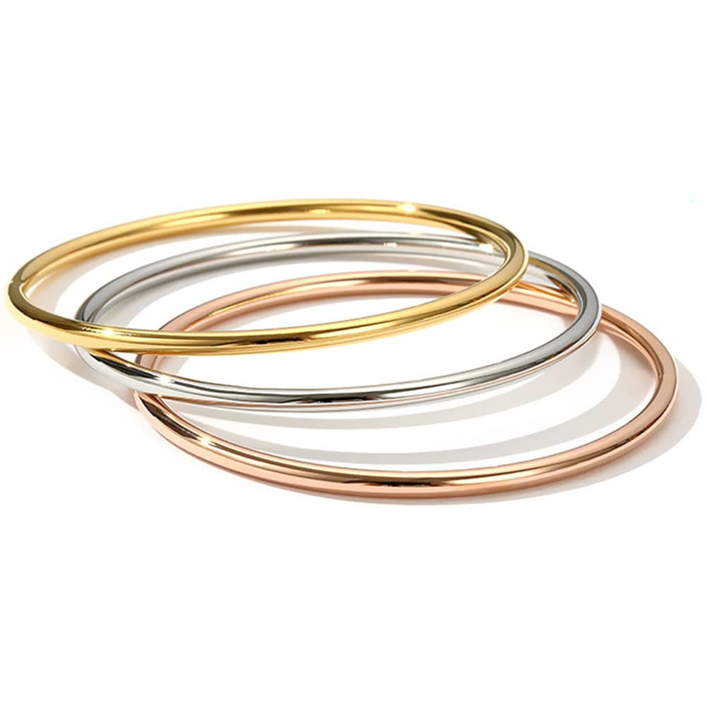 LHUOSN 3pcs Stainless Steel Stacking Rings for Women Men, 2mm Thin Plain Stackable Ring Bands, Toe Knuckle Rings Silver Gold Rose Gold Color