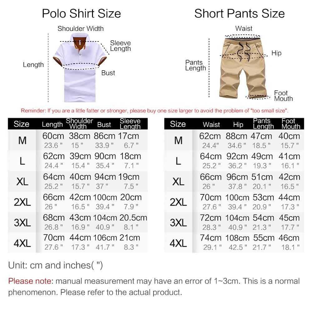 Masbono Sports Suit Men's Pure Cotton Short-sleeved Lapel Polo Shirt & Summer Casual Solid Color Fifth Pants Two-piece Set (White&Brown&Khaki, Large)