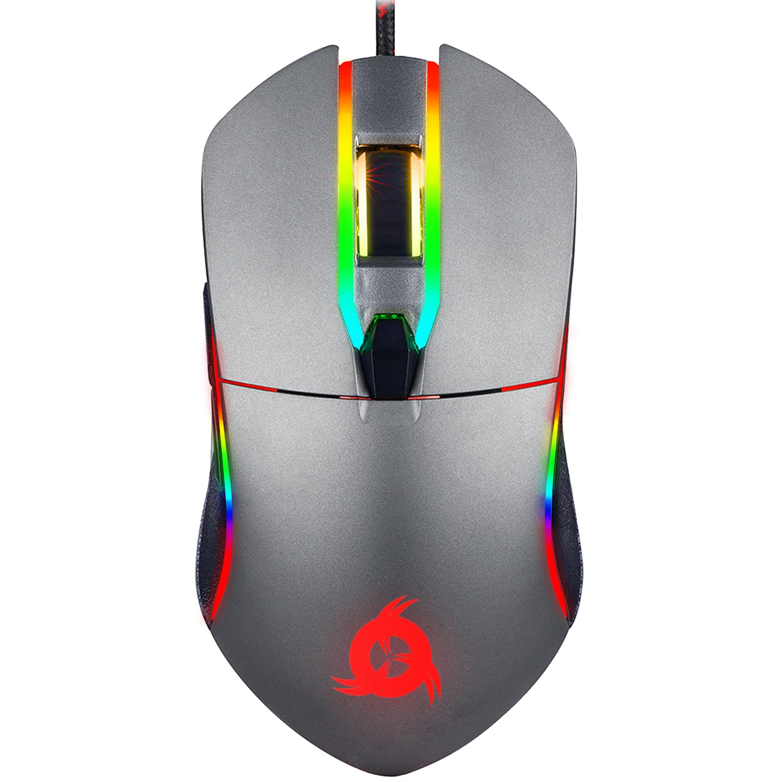 KLIM Aim Gaming Mouse - Wired Ergonomic Gamer USB Computer Mice Chroma RGB - 7000 DPI - Programmable Buttons -Ambidextrous, Ergonomic for Desktop PC Laptop USB Game High Precision Optical Laser, Black