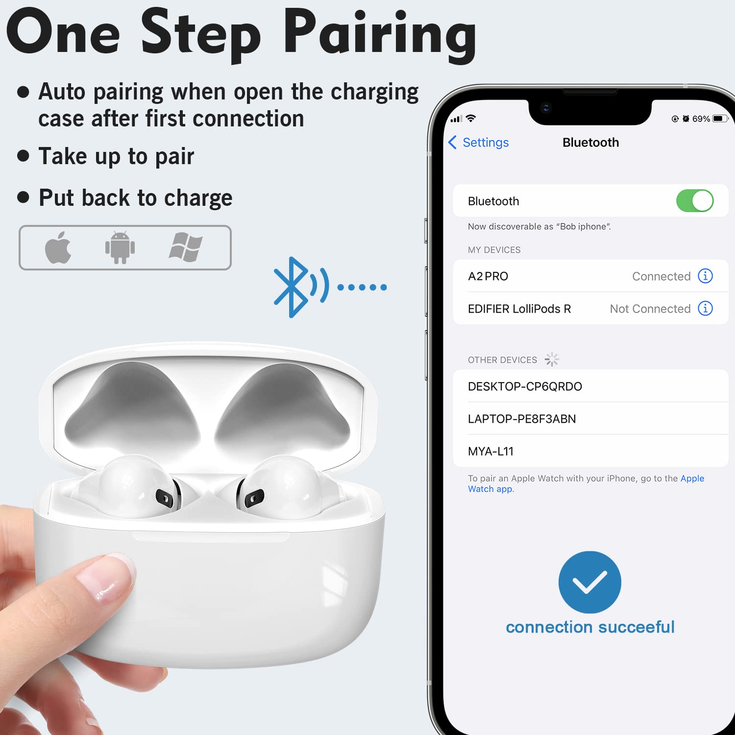 Wireless Earbuds, 30Hrs Playtime Bluetooth Earbuds Built in Noise Cancellation Mic with Charging Case, Headphones with Stereo Sound, IP67 Waterproof Ear Buds Touch Control Smart Pop-up Auto Pairing