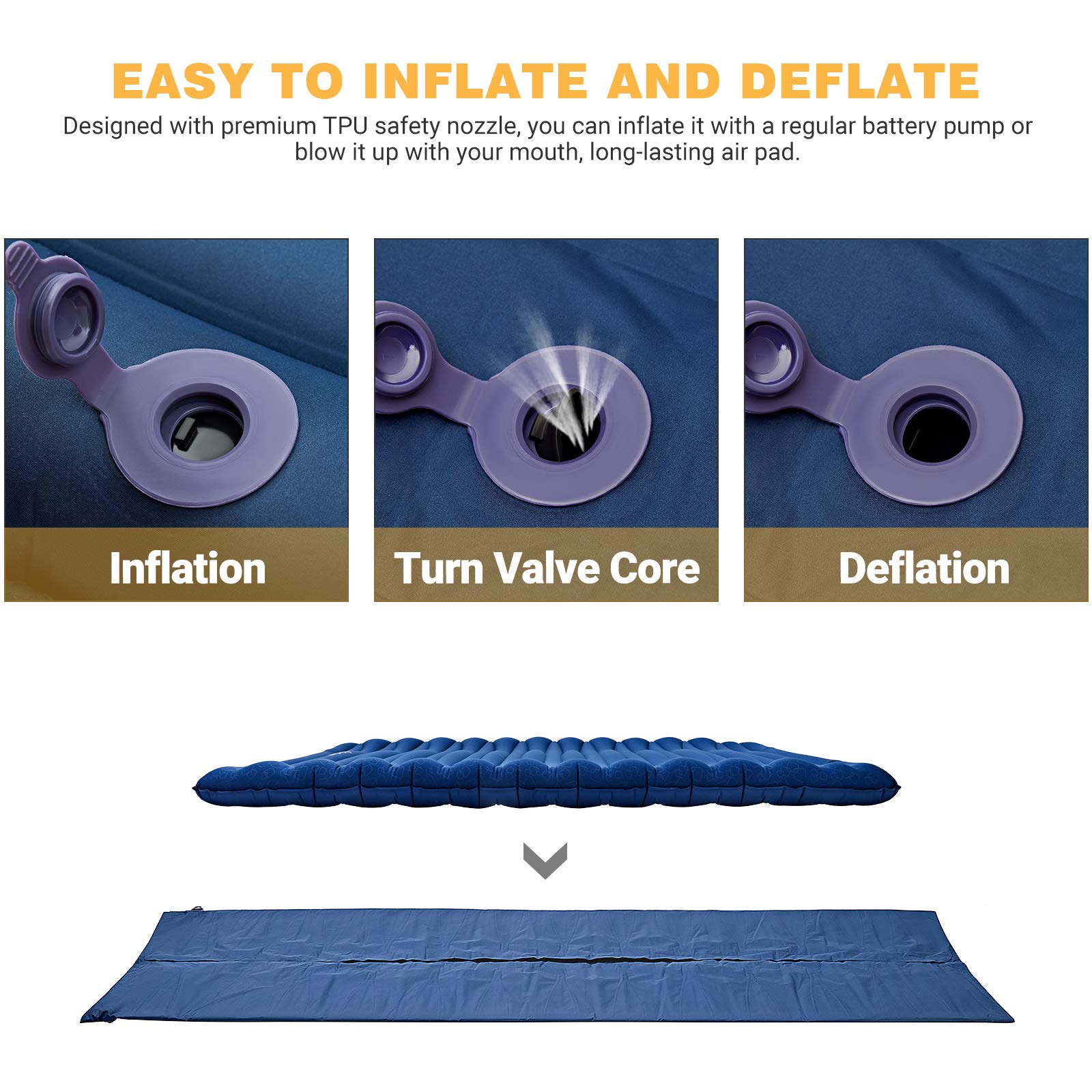KingCamp Double Camping Mattress Lager Szie Anti-Rollover Camping Air Mattress with Excellent Back Support 3.9" Thick Comfortable Ultralight for Travel Backpacking Camping Hiking