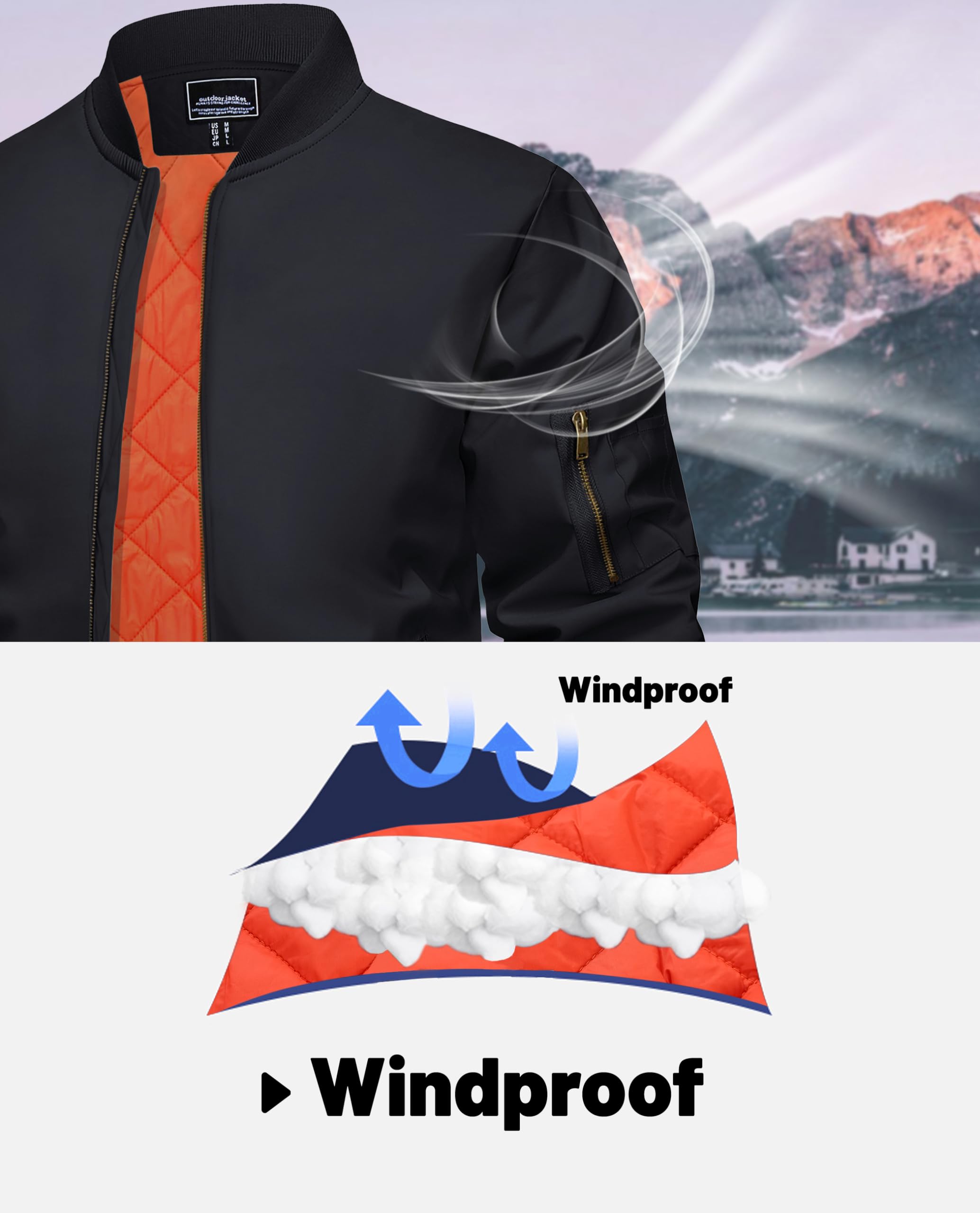 KEFITEVD Bomber Jackets for Men with Zipper Pockets Winter Fall Jackets Outdoor Casual Parka Jacket Puffer Jacket Windproof Sportswear Jackets