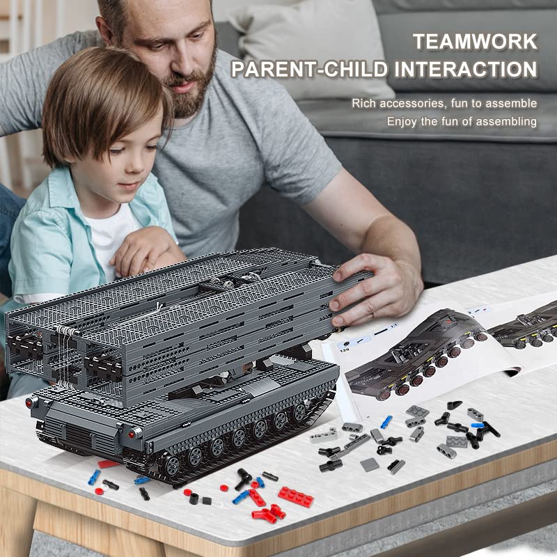 Mould King 20002 MOC Technology Tank Bridge Construction Vehicle Building Blocks Model,Type Bridge Layer Remote Control Transporter Tank,Technology Clamping Modules kit with Engines,2388 Pieces