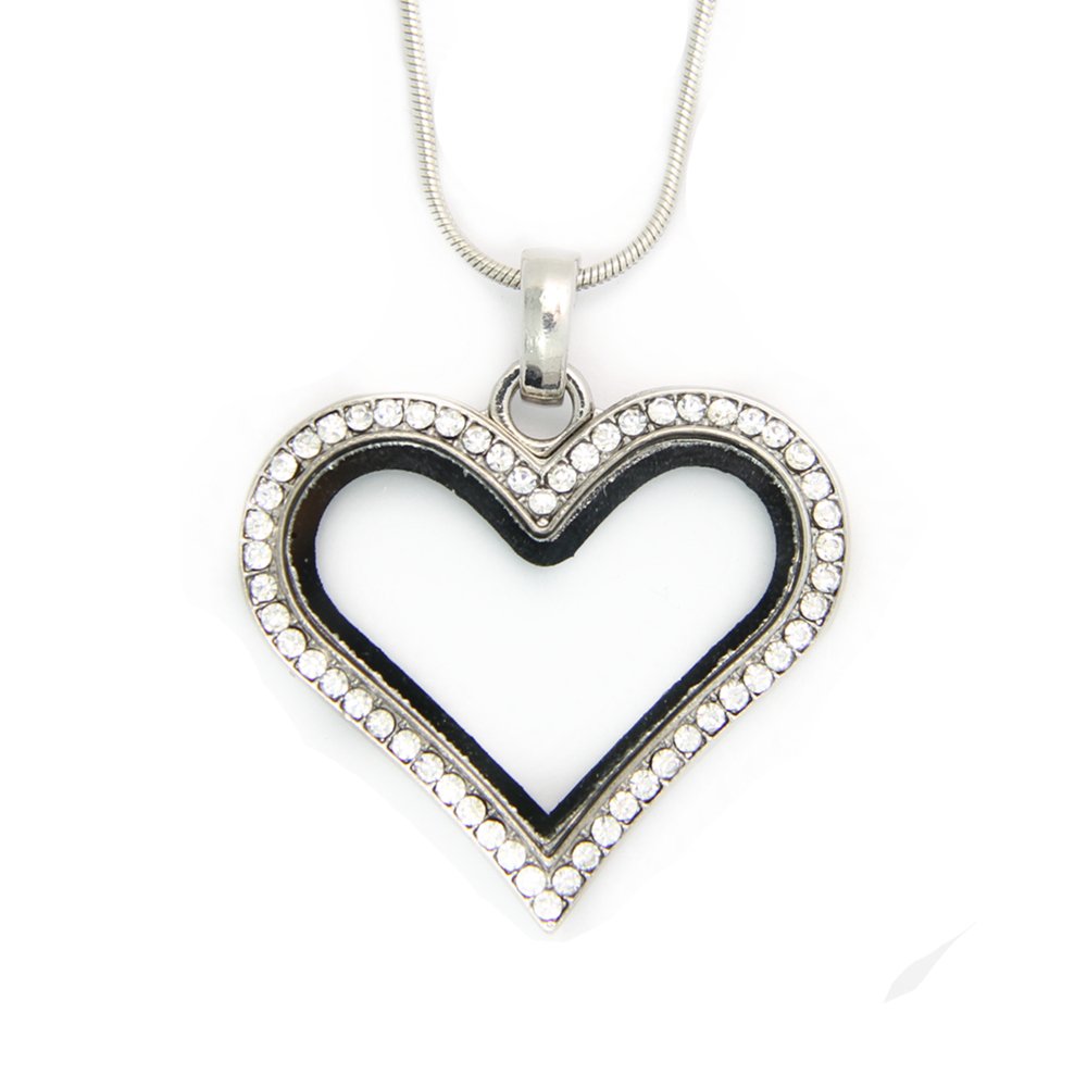 JOJO & LIN Magnetic Floating Locket Charm 30mm Medium with Snake Chain Mothers Day Gift (Silver Crystal Heart)