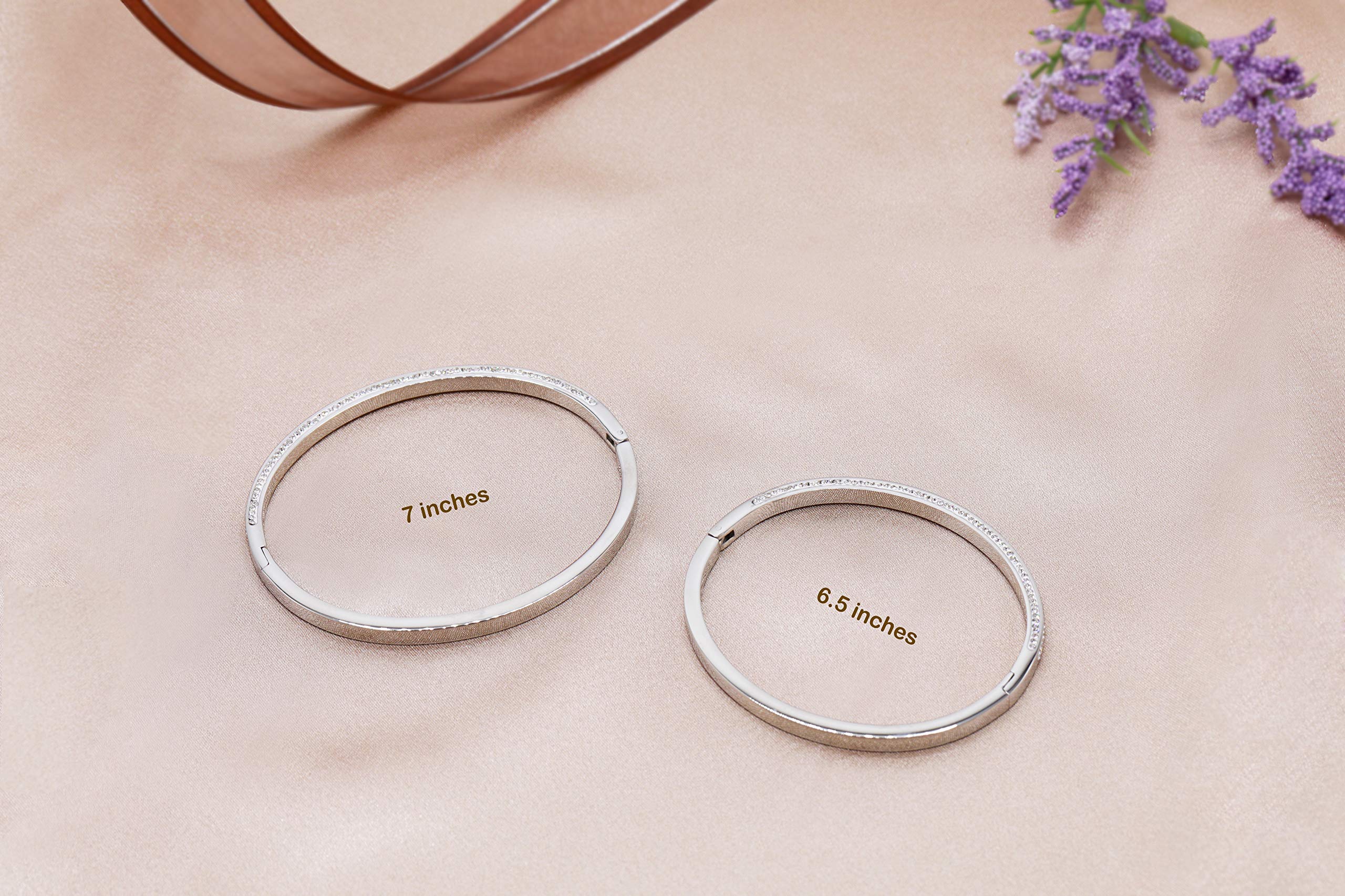 JewelryLand Rose Gold/Gold/Silver Titanium Stainless Steel Pave Cubic Zironia Simulate Diamond Stackable Oval Hinged Bangle Bracelet 6.5"-7" (6.5" Silver)