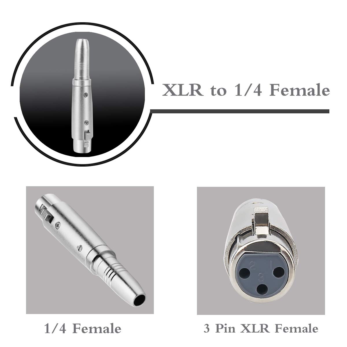 JOMLEY 3 PIN XLR Female to 1/4 inch Female Cable Adapter -2 Pack