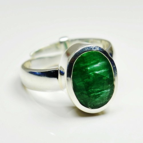 Jewelryonclick Natural 4 Carat Emerald 925 Sterling Silver Adjustable Ring for Women Chakra Healing Stone