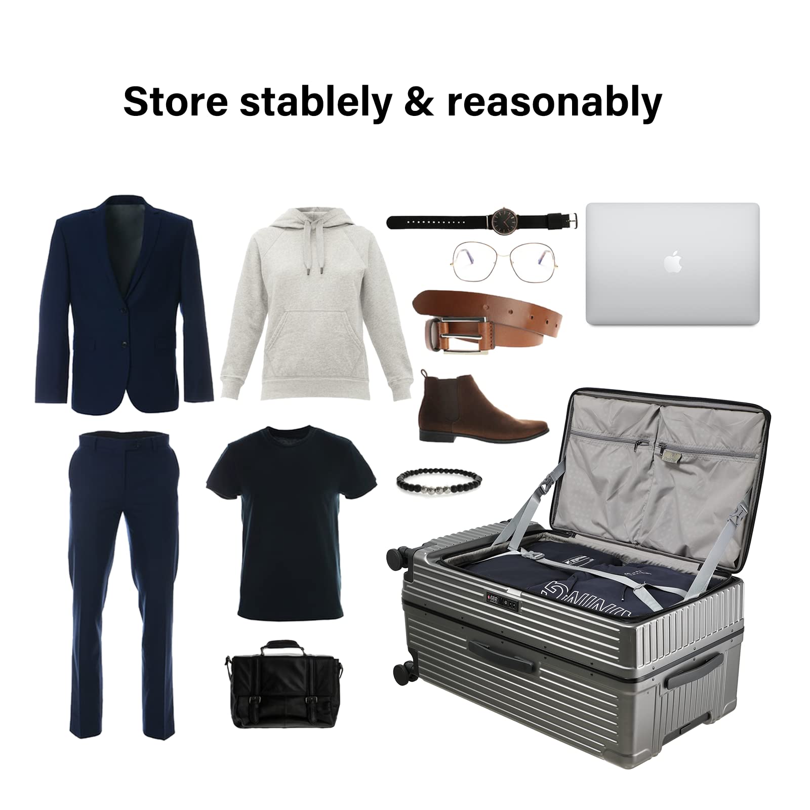 S Unite Star 29 Inch Checked Large Luggage with Side Opening, Lightweight Hardshell ABS+PC+Aluminum Frame Suitcase with TSA Lock, 360 Spinner Wheels, Briefcase for Trip, Dark Grey