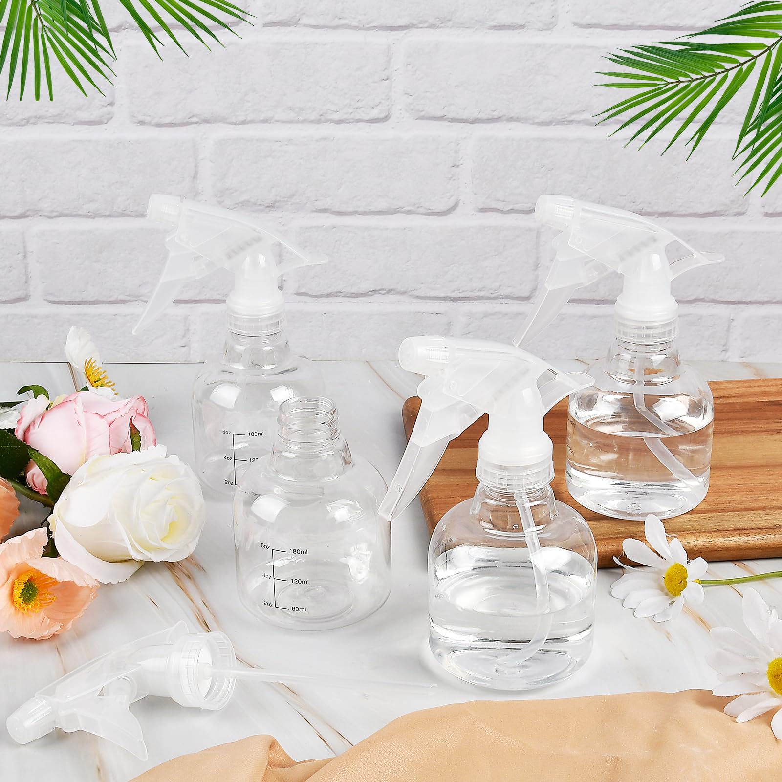 Worldity 24 Pcs Empty Plastic Spray Bottles 8 oz, Clear Spray Bottles, Mini Spray Bottles with Measurement Adjustable Nozzle, Refillable Spray Bottles for Hair Plant Kitchen Bath