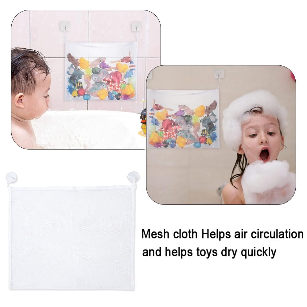 Quick Dry Mesh Bag Bath Baby Toy Organiser Bath Toy Holder with Suction Cups for Toddlers Kids Bath Games