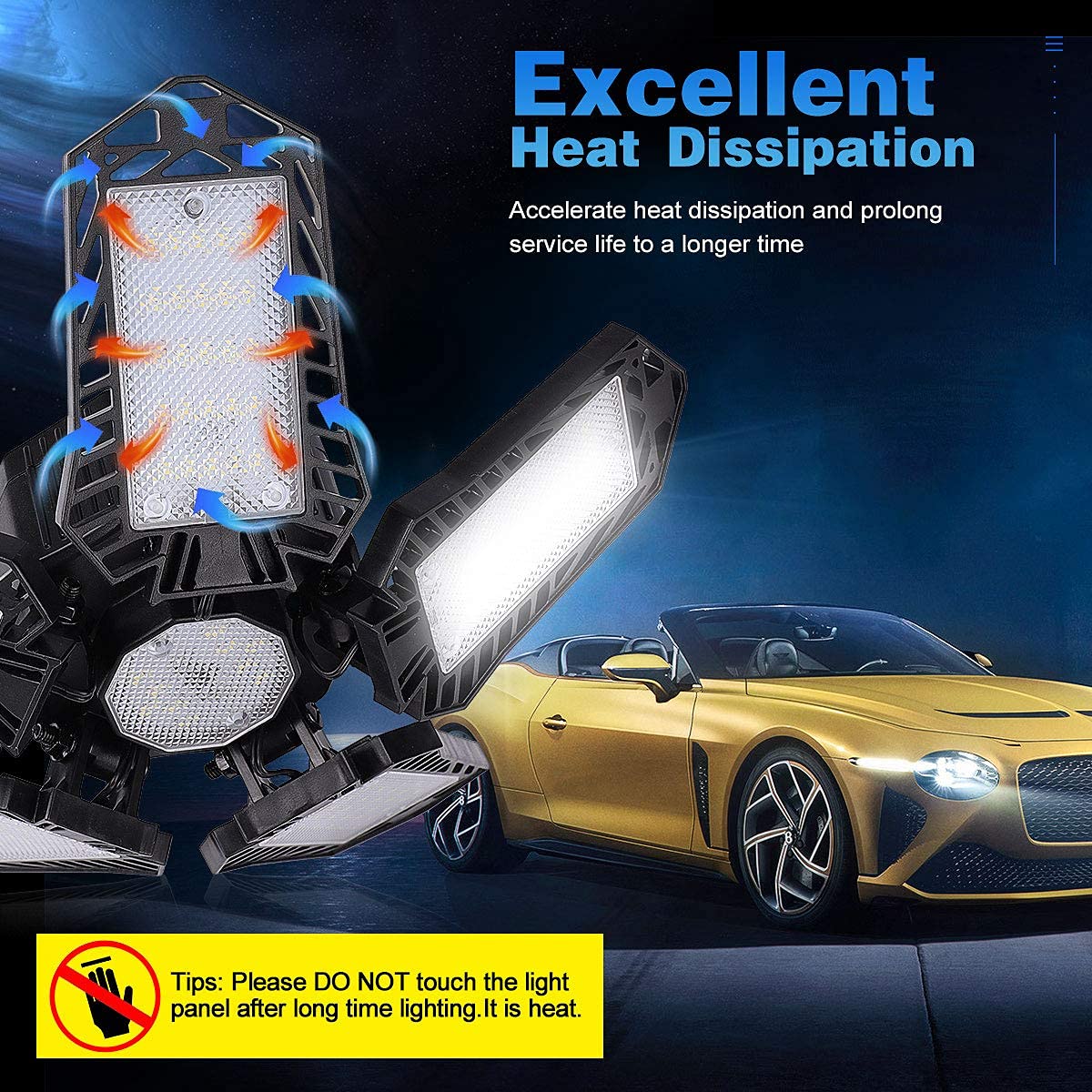 Led Garage Lights 2 Pack 100W Deformable Garage Ceiling Light for Garage Lighting Fixtures with 5 Adjustable Panels 10000LM 6500K Tribright Garage Light LED Shop Lights for Garage Warehouse Workshop