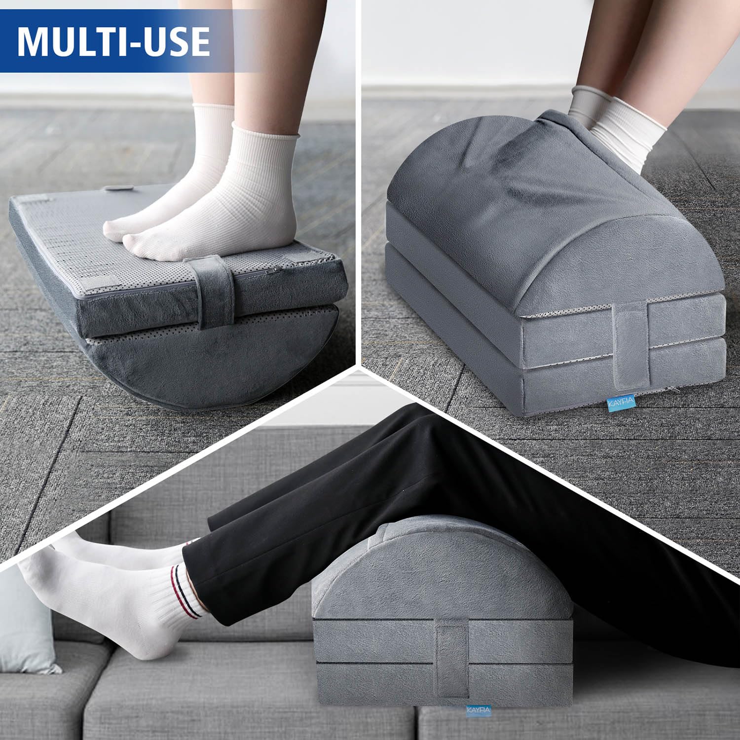 KAYFIA Foot Rest for Under Desk at Work XX-Large with 3 Adjustable Heights,Foot Stool with Supportive Gel-Infused Foam, Warmer Feet Pocket Footrest for Office Gaming Chair, for Leg Support -Gray