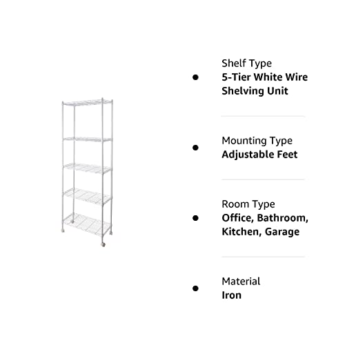 JS HANGER Wire Shelving Unit with Wheels, 5-Tier Heavy Duty Height Adjustable Rolling Metal Shelves for Storage, 550 lbs Capacity, 23.23''W X 13.4''D X 71''H, White
