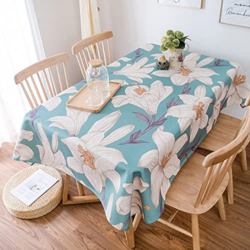 MLQL Beautiful White Flower Pattern Tablecloth Waterproof Kitchen Supplies Living Room Coffee Home Wedding Decor Table A4 140x180cm