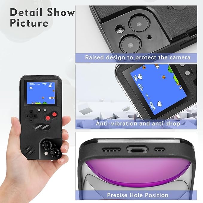 Mecbellor Gameboy Case for iPhone 14, Phone Cover with Playable Games, Video Game Console, Gaming Phone Case, Pink