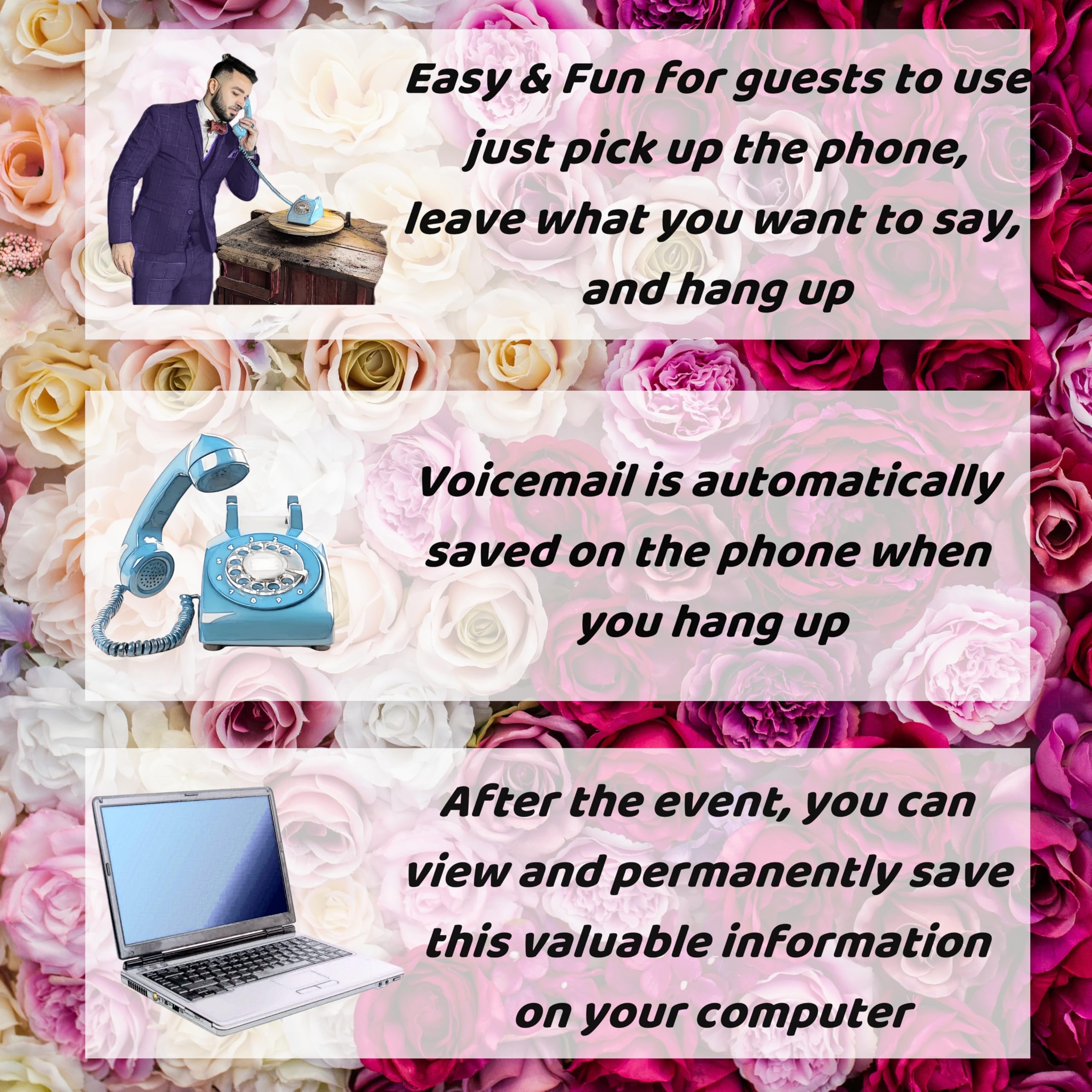 WORVABE Audio Guest Book Wedding Phone Guestbook Easy to Use & Fun Engagements Anniversaries Baby Showers Graduation Record Personalized Audio Messages (Elegant White)