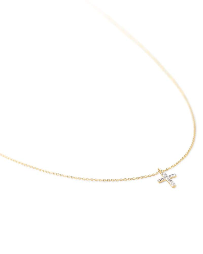Kendra Scott White Diamond Cross Pendant Necklace in 14k Yellow Gold, Fine Jewelry for Women
