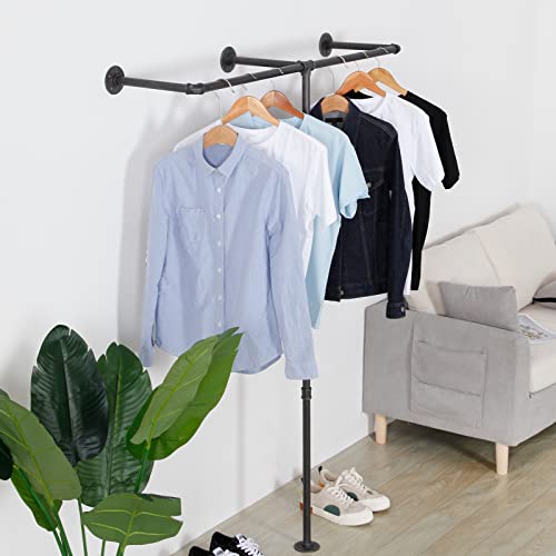 WJJAYY Industrial Pipe Clothes Rack, Heavy Duty Wall Mounted Black Iron Garment Bar,Retail Display Rack Closet Storage Clothes Organizer (47.2, Black)