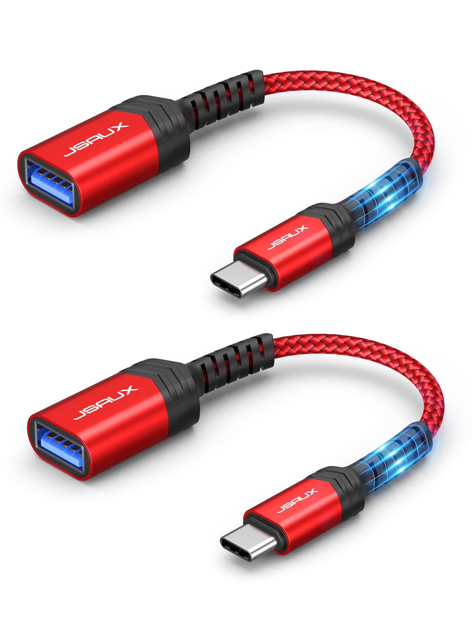 JSAUX USB C to USB Adapter, [0.5ft 2 Pack] Type C 3.0 OTG Cable On The Go Type C Male to USB A Female Adapter Compatible with MacBook Pro 2018 2017,Samsung Galaxy S20 S20+ Ultra S8 S9 Note 10 -Red
