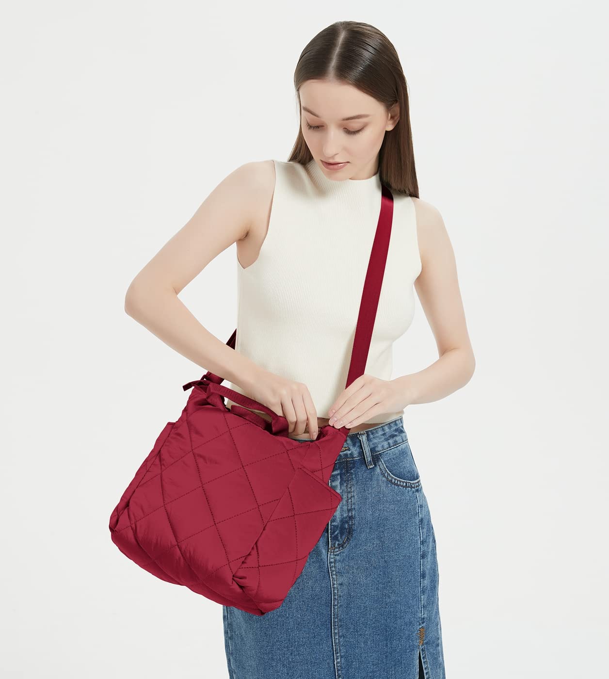 Quilted Tote Bag for Women Lightweight Puffer Shoulder Bag Hobo Crossbody Bag Casual Nylon Padding Handbags