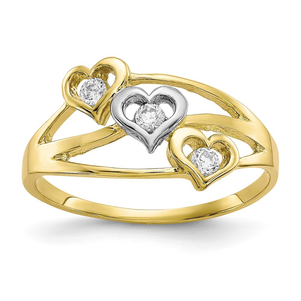 Jewels By Lux 10K Yellow Gold & Rhodium Triple Heart CZ Ring
