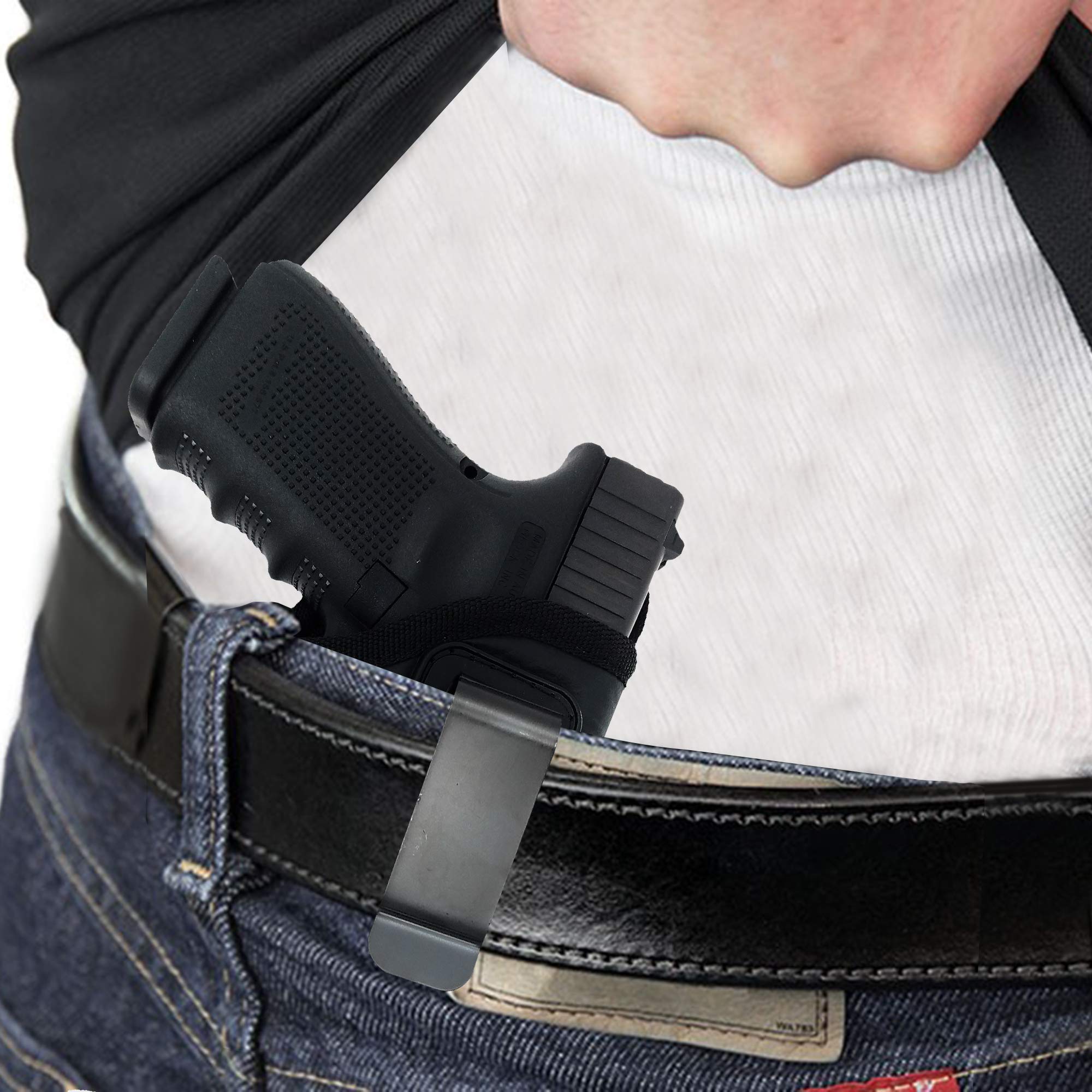IWB Gun Holster by Houston - ECO Leather Concealed Carry Soft Material - FITS Glock 17/21, H &K,Beretta 92 FS,XDM,Ruger 45 BERSA PRO,PX4,FNX 45,FNH 45,HI Point 9/40/45 MM (Right) (CHP-57B-RH)