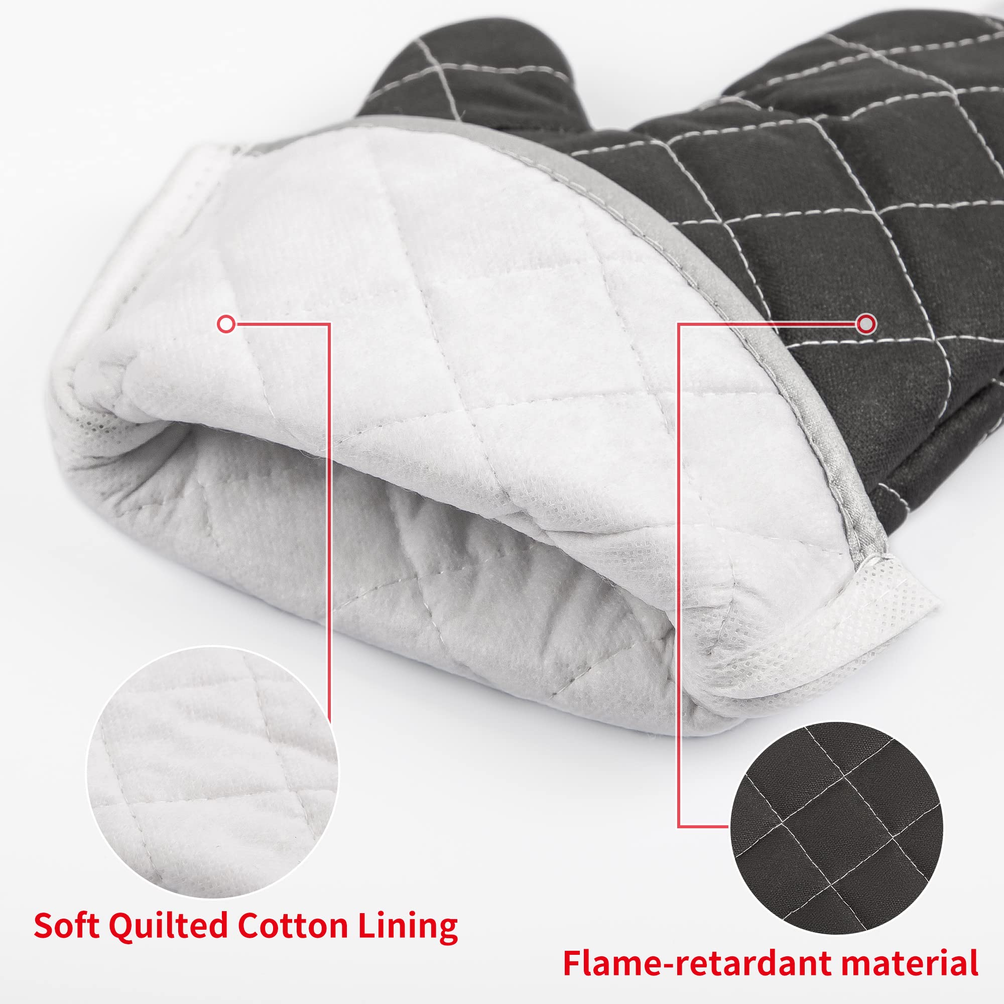 Oven Mitts Flame Retardant Mitts Heat Resistant to 425° F 15 Inch Black Color 2-Pack