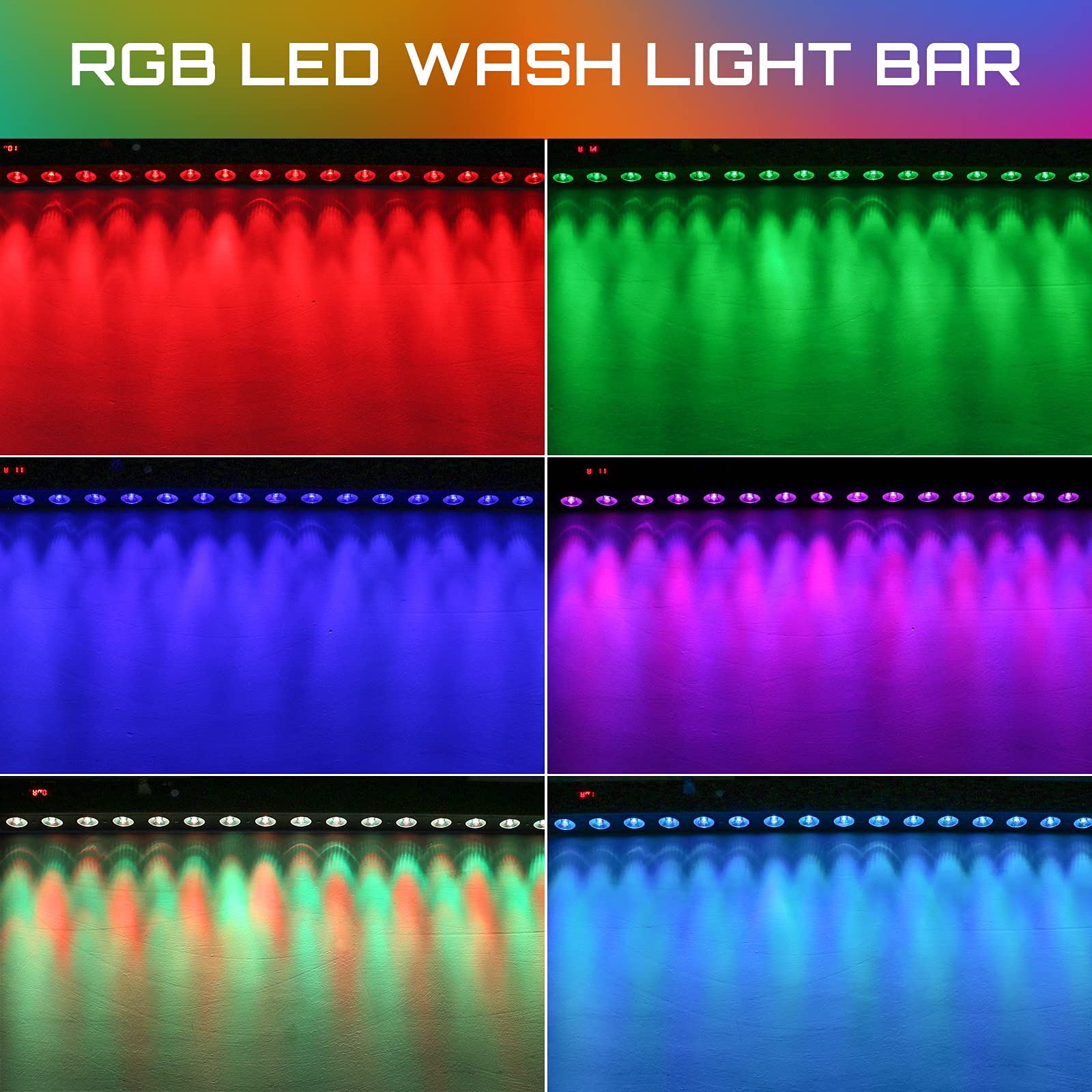 LED Stage Wash Light Bar - 54W 18LED DJ Wash Light Bar with Chase Function Sound Activated Auto Play by DMX Control Uplights for Event DJ Music Disco Wedding Party Church Stage Lighting
