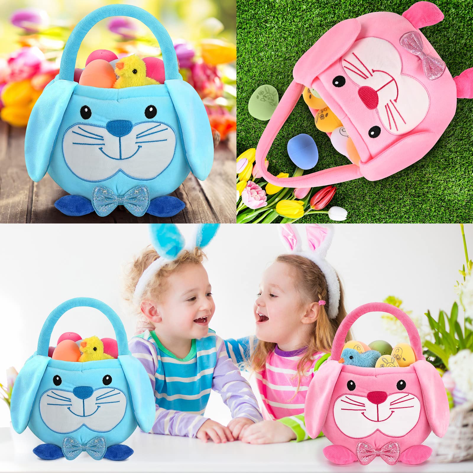 Personalized Easter Baskets for Kids Boys, Easter Decorations Toddler Baby Easter Baskets Empty for Easter Basket Stuffers Eggs Candy Toys- Blue Bunny