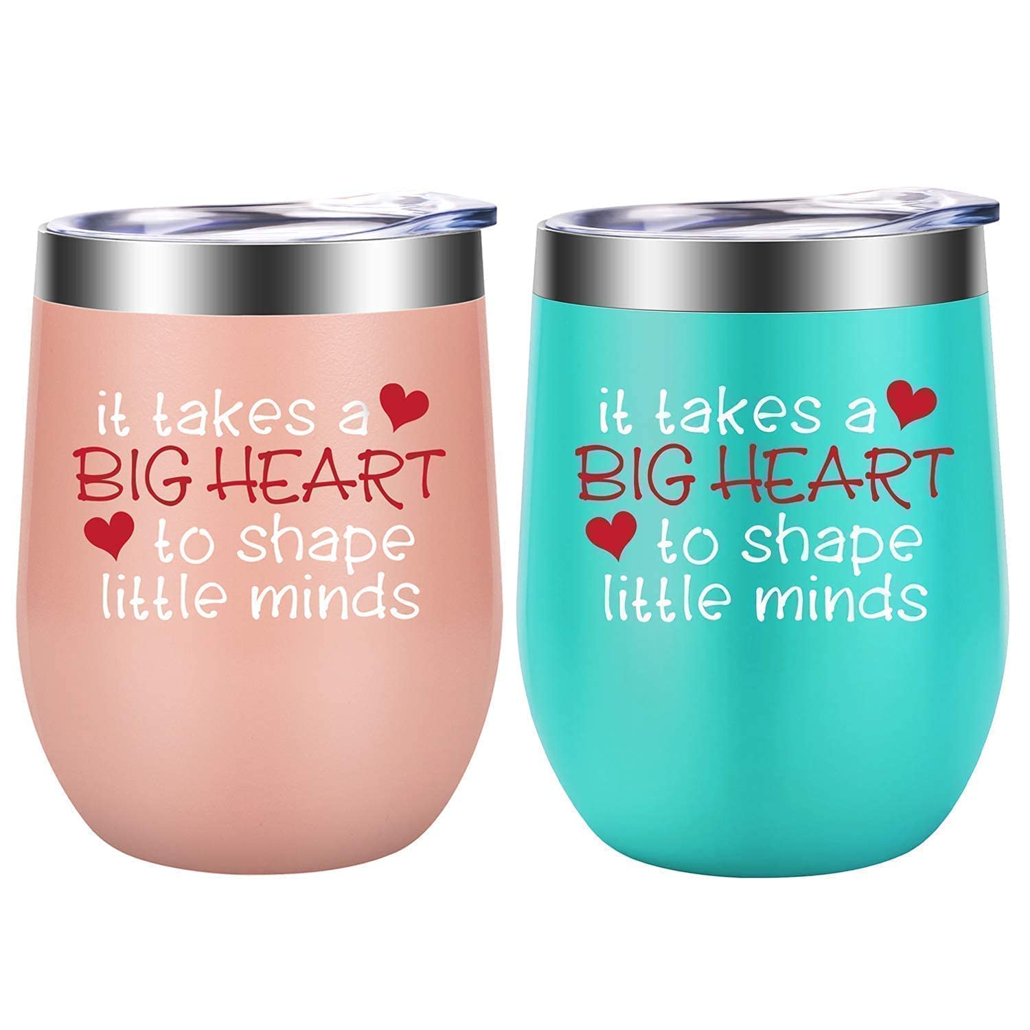 LEADO Teacher Gifts for Women, Teacher Appreciation Gifts - Funny Thank You Gifts, Christmas, Birthday Gifts for Teachers - It Takes a Big Heart to Shape Little Minds Wine Tumbler, 2 Pack
