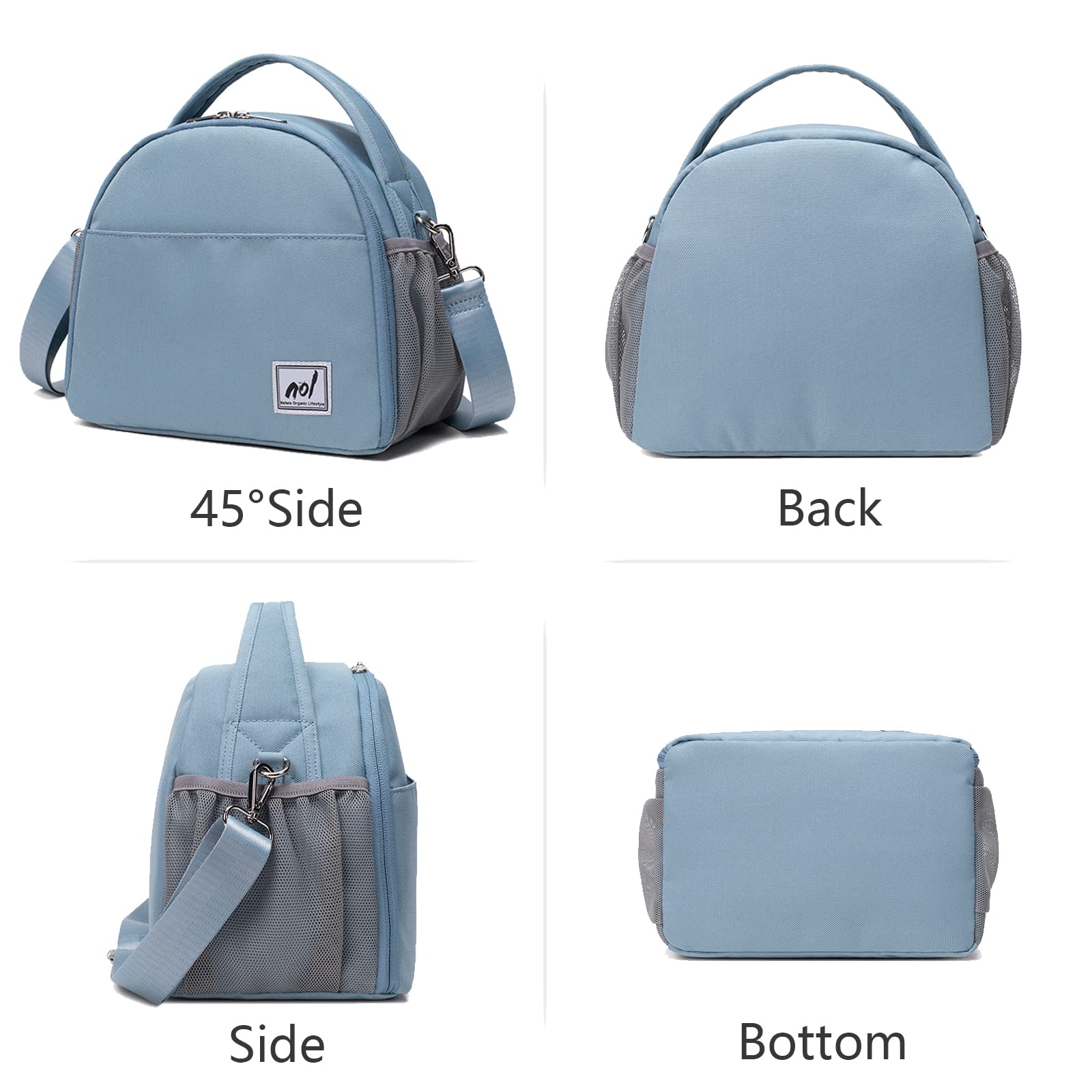 Lunch Bag Insulated Cooler Bag for Women Nylon Waterproof Lightweight Lunch Box Organiser (Dusty blue)