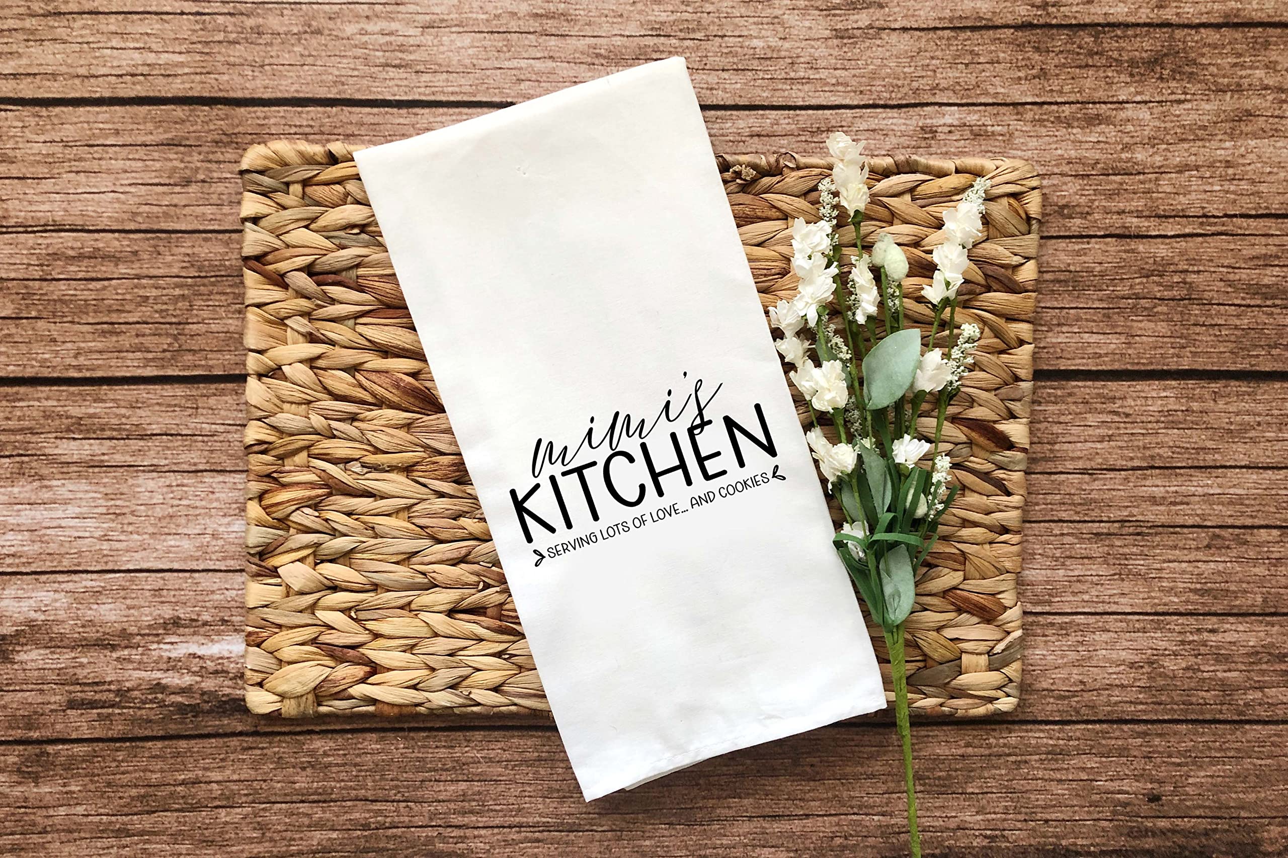 Mimi Set of 3 Kitchen Towels 100% Cotton Flour Sack Black White Funny Cute Dish Tea Hand Towel Dog Themed Home Kitchen Decor Gift for Grandma