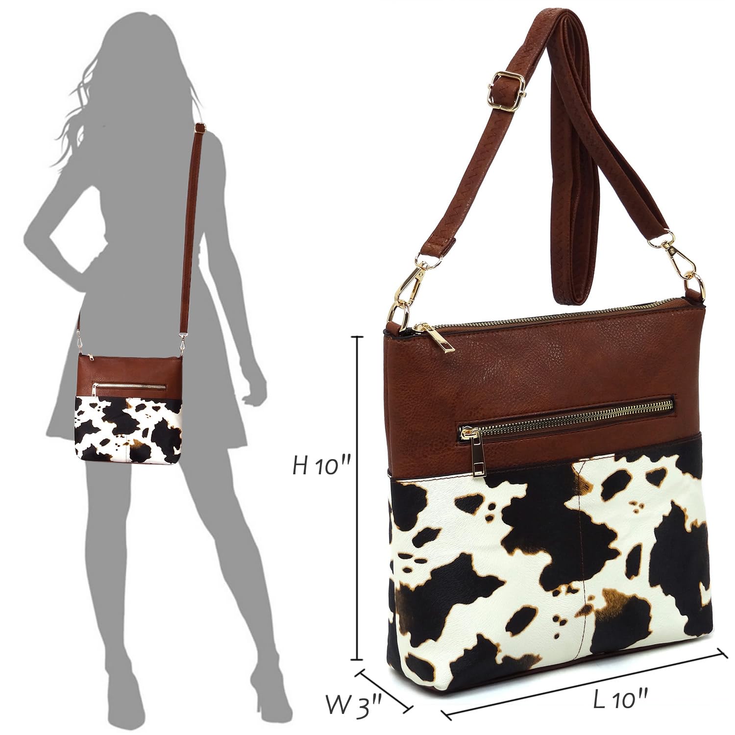 Leopard Print Crossbody Bag Animal Printed Shoulder Bag Womens Purse Satchel (Leo/Black)