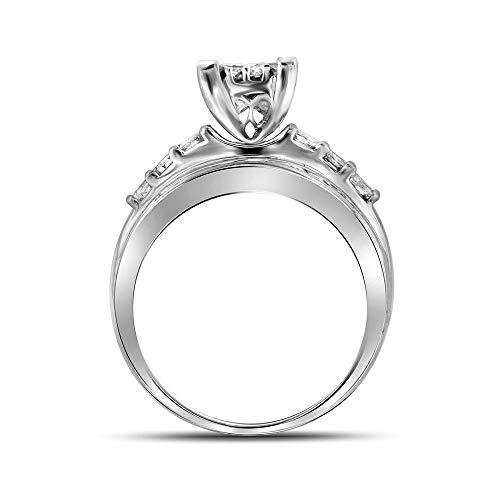Jewels By Lux 10kt White Gold Womens Princess Diamond Cluster Bridal Wedding Engagement Ring 1/2 Cttw Ring Size 9