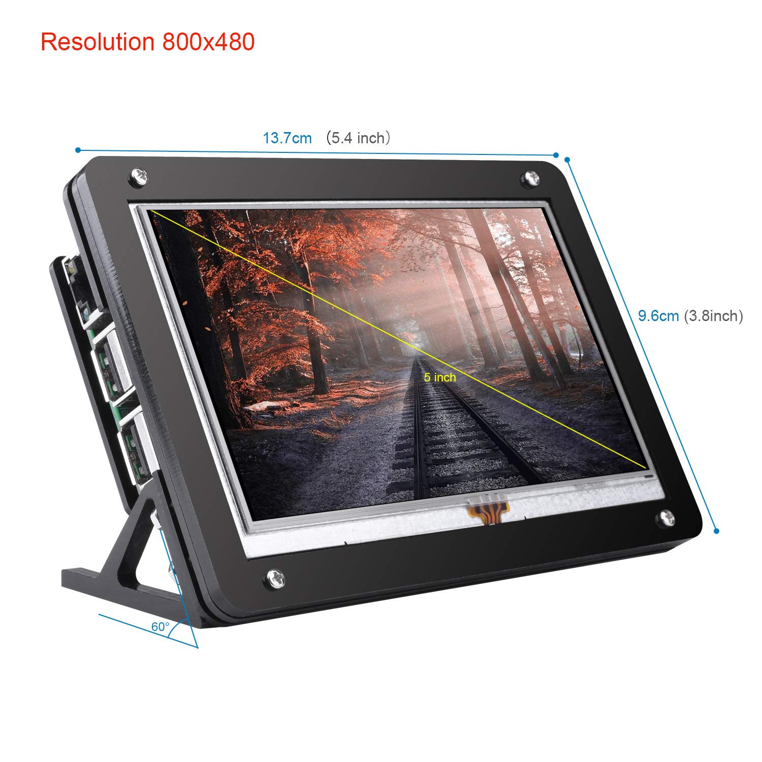 kuman 5 inch Resistive Touch Screen with Protective Case 800x480 HDMI TFT LCD Display Module for Raspberry Pi 3B+/3B 2 Model B RPi 1 B B+ A A+ SC5AC (5 inch Raspberry pi Display with Protection case)