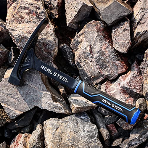 Real Steel Ultra Rock Pick Hammer 20 oz One Piece Steel Chipping Brick Masonry Hammer with Rubber Grip for Geological Study and Rock Hounding 0523
