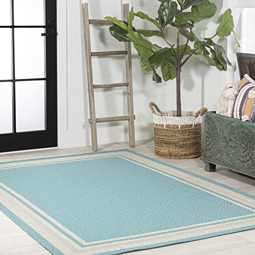 JONATHAN Y SMB201B-3 James Modern Border Stripe Indoor Outdoor Farmhouse Transitional Area Rug,High Traffic,Kitchen,Living Room,Backyard,Non Shedding,3 X 5,Aqua/Beige