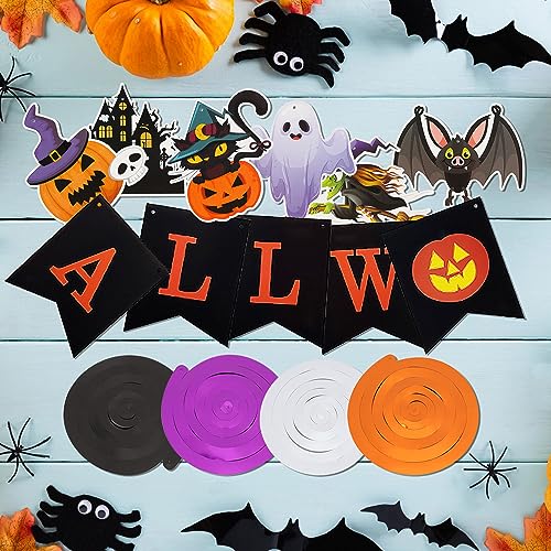 Lucleag 12Pcs Halloween Hanging Swirls Decorations & Halloween Banner, Pumpkin Bat Witch Ghost Hanging Decor Happy Halloween Banner for Ceiling Wall, Hanging Decoration for Halloween Party Supplies
