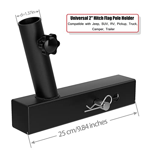Universal 2 Inches Hitch Flag Pole Holder - Compatible with Jeep, SUV, RV, Pickup, Truck, Camper, Trailer. Anti-Wobble Screws and The Angled Holder Design