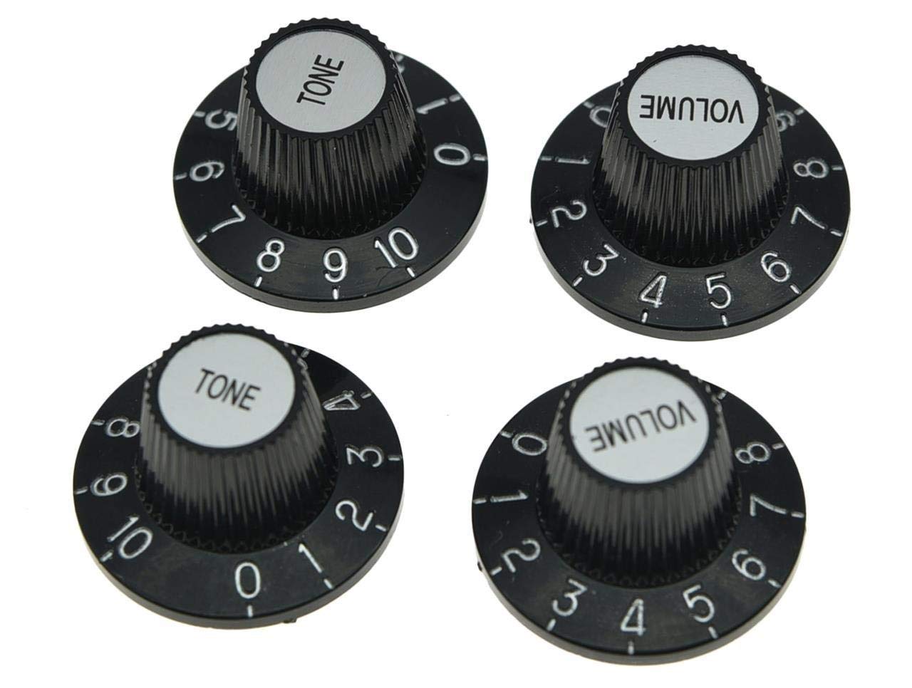 KAISH 4X Black with Silver Cap LP Guitar Witch Hat Knobs Top Hat Knob for Epi Les Paul SG