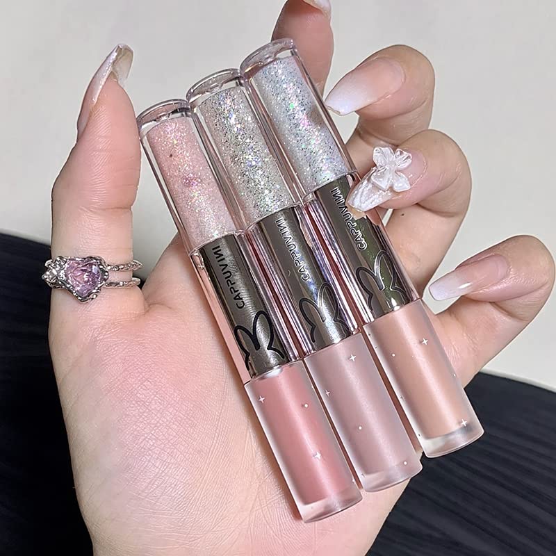 JEMPET Liquid Glitter Matte Eyeshadow Eye Makeup Set: 2-IN-1 Dual Ended Liquid Matte Cream Eyeshadow and Glitter Eyeliner For Glossy Shimmer Eye Makeup (pink series)