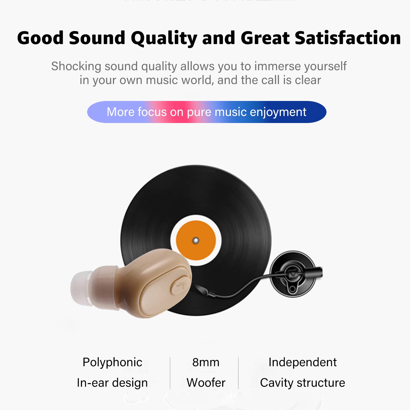 SYSFUN Single Bluetooth Wireless Earbud, Mini Invisible in-Ear Wireless Bluetooth Headphone 12 Hours Super Long Battery Life Suitable for Sports, Work and Sleep- Beige