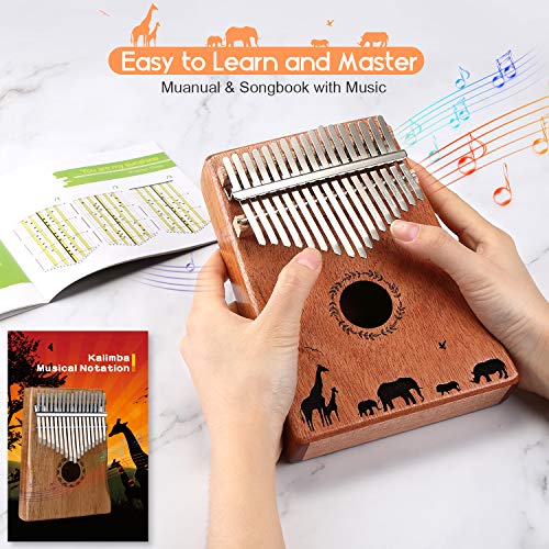 Kalimba, FIXM 17 Keys Thumb Piano with Protective Case and Study Instruction Tuning Hammer, Portable and Easy to Operate, Perfect Gifts for Beginners and Professionals