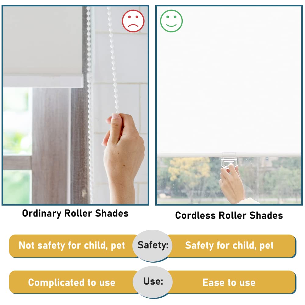 KCO Blackout Cordless Roller Shades for Windows, Roller Window Shades with UV Protection Thermal Insulated, Room Darkening Pull Down Roller Blinds for Home, Office, 44" W x 72" L, White