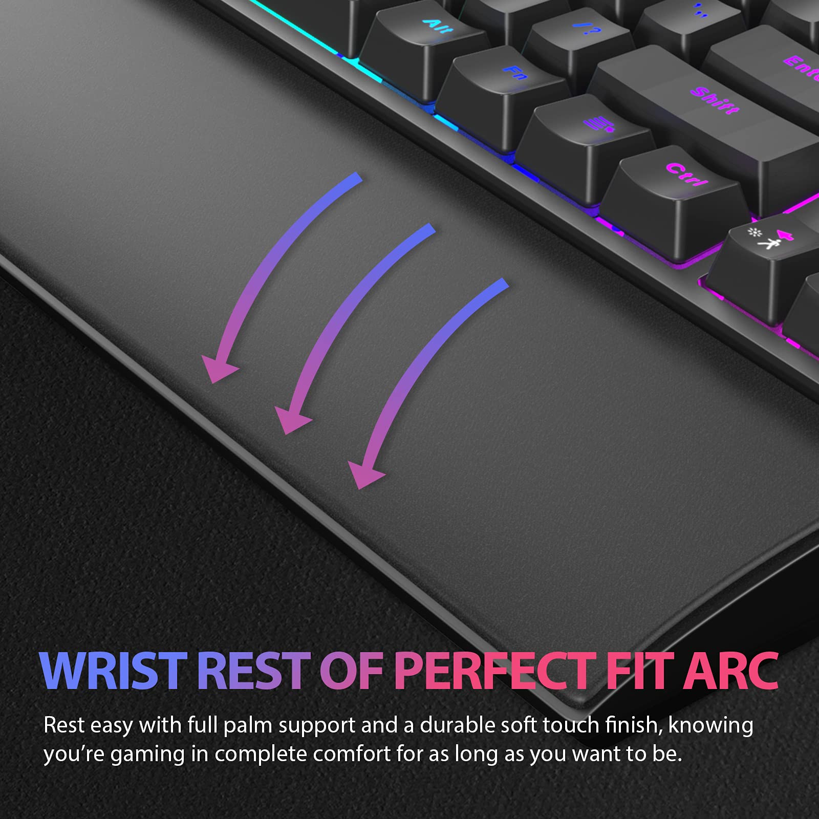 Mechanical Gaming Keyboard, MARVO Gaming Keyboard with Adjustable RGB Backlighting, PBT Keycaps, Spill-Resistant Design,Leather Wrist Rest. Gaming Keyboard for Desktop, Computer, PC