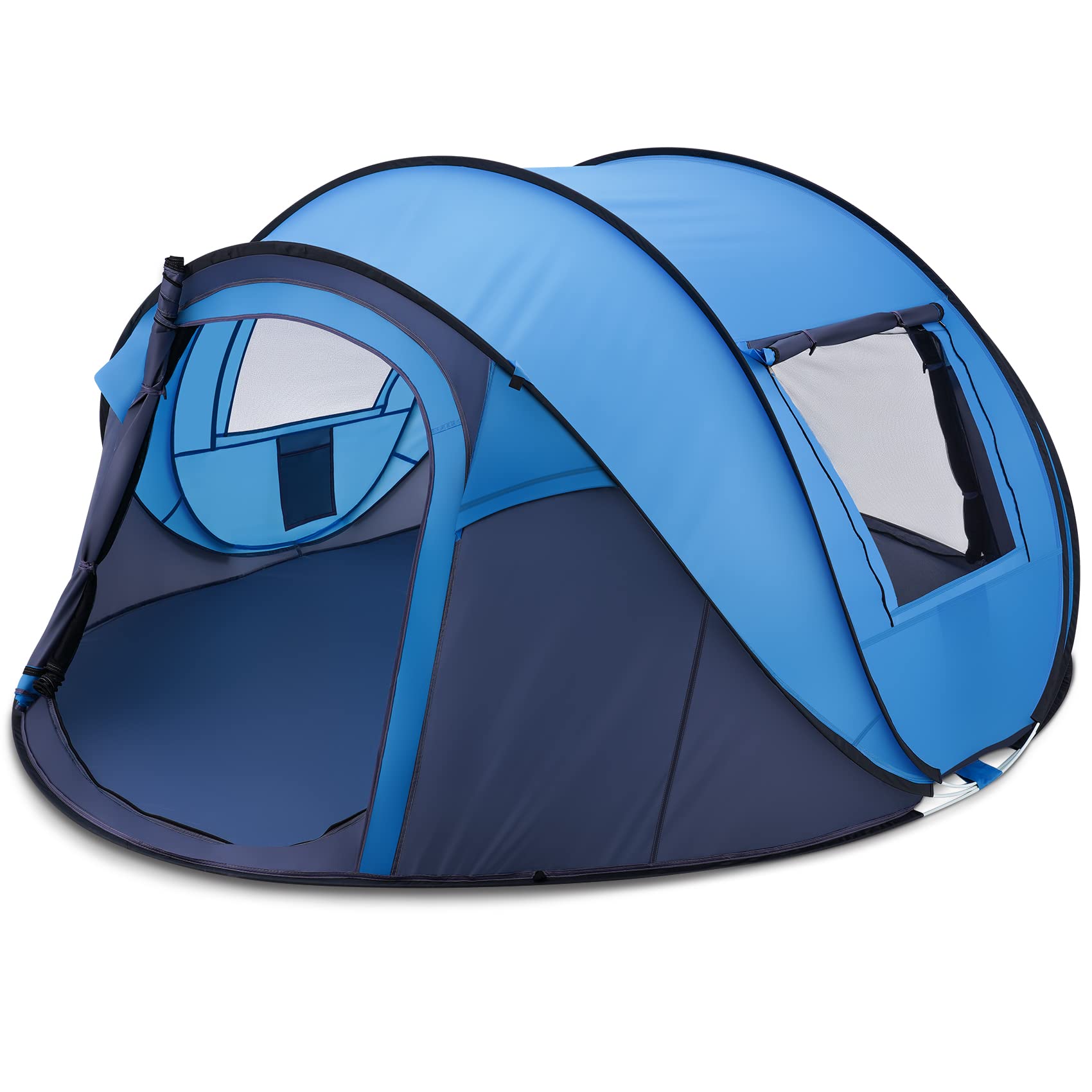 Lovinouse Upgraded 4-6 Person Pop up Camping Tent, Waterproof Double Layer Lightweight Dome Tents, with Doors Windows for Hiking Beach (Navy)