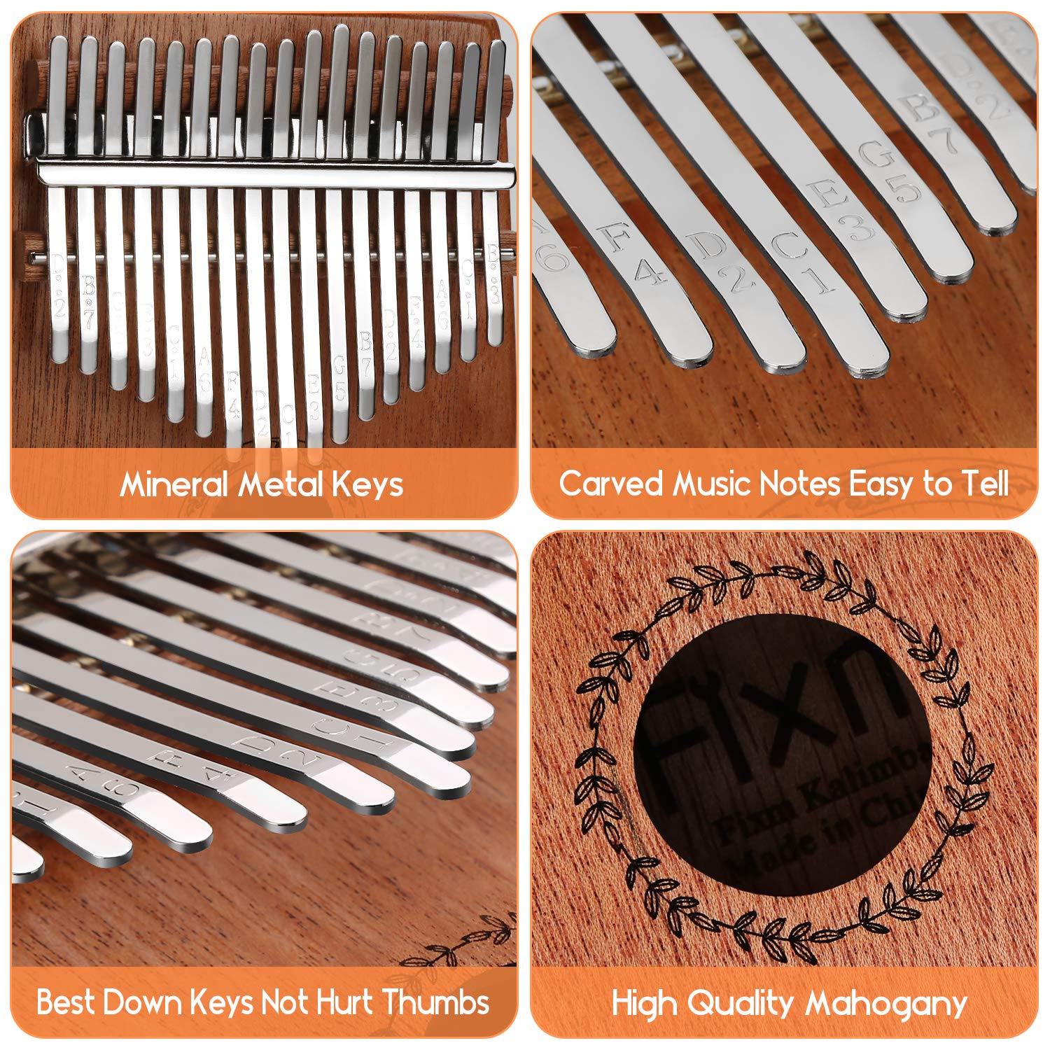 Kalimba, FIXM 17 Keys Thumb Piano with Study Instruction Tuning Hammer and Protective Case, Portable and Easy to Operate, Perfect Gifts for Beginners and Professionals