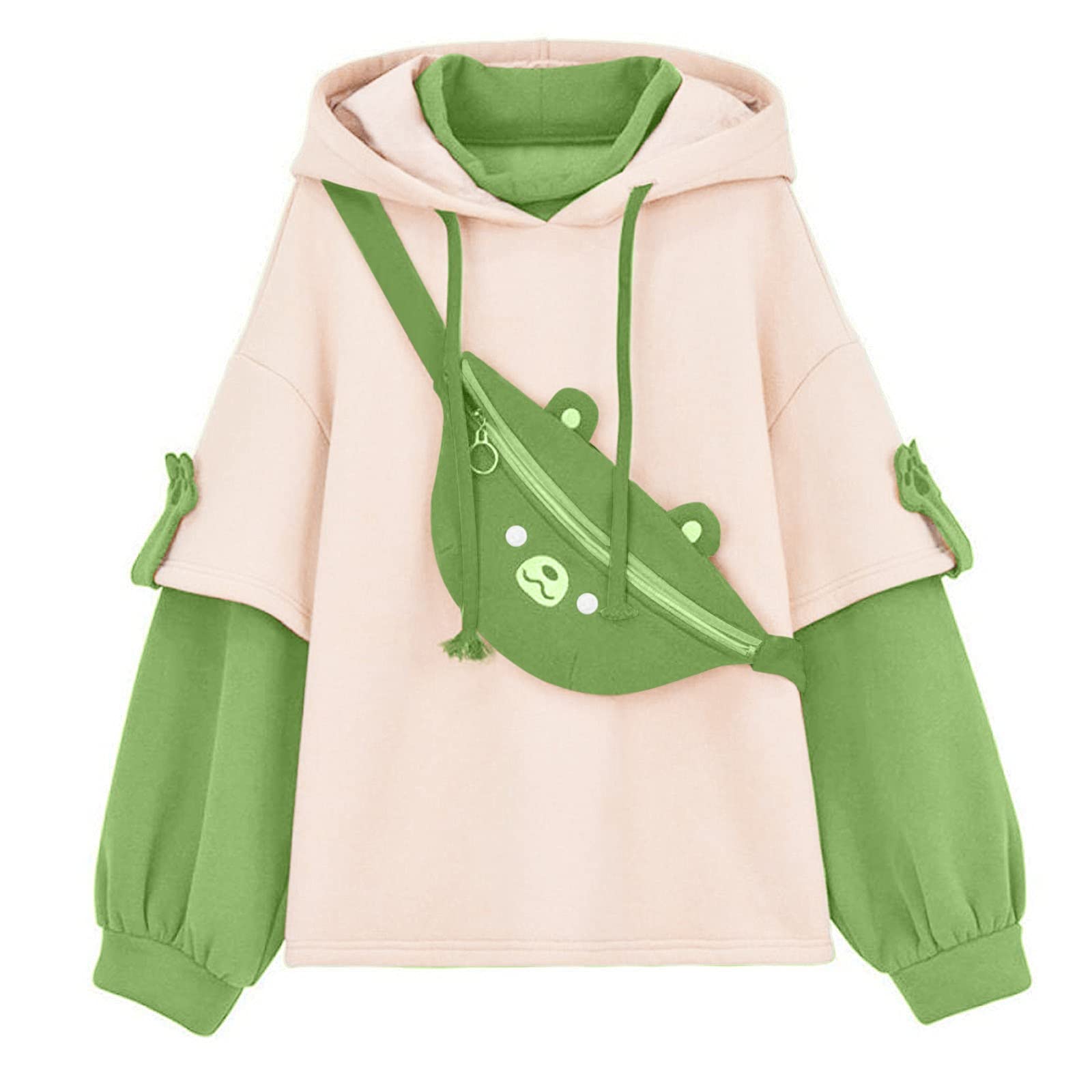Mimacoo Cute Bear Hoodies for Teen Girls Brown Sweatshirt Long Sleeve Shirts Oversized Pullover with Personality Bag