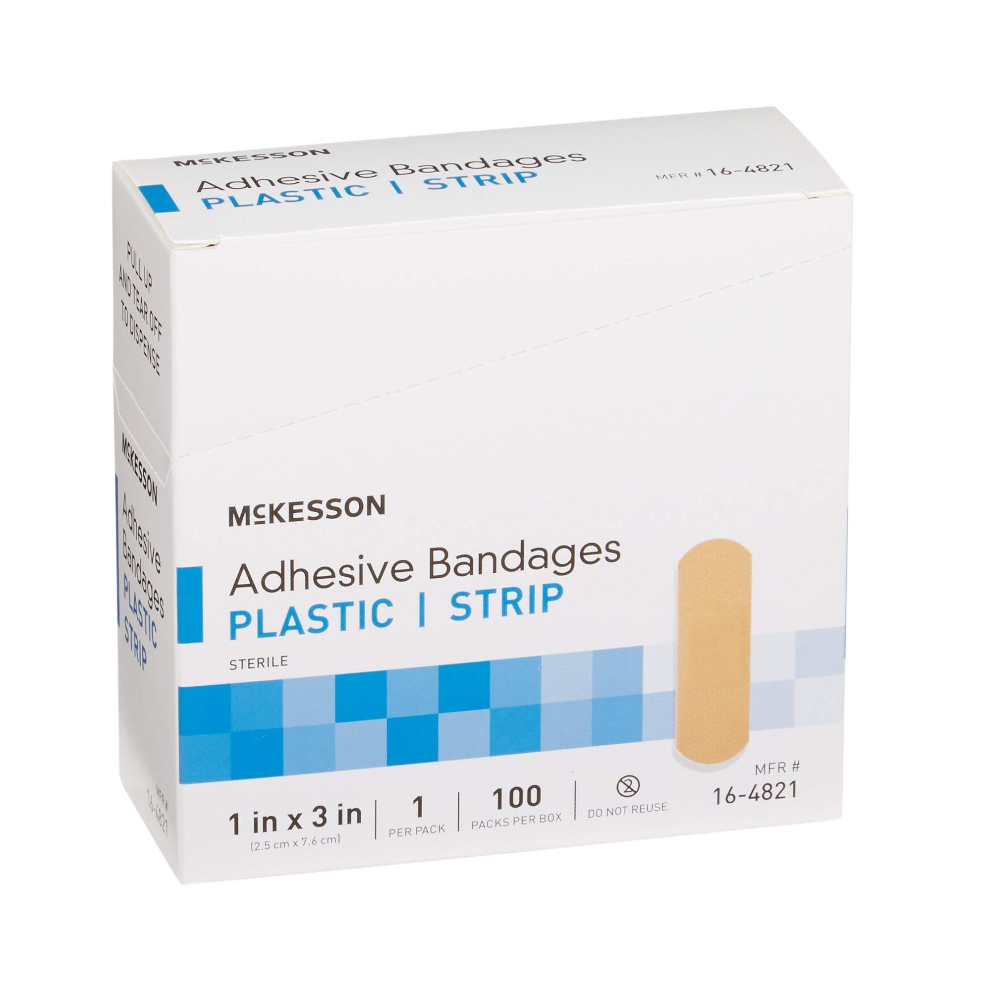 McKesson Adhesive Bandages, Sterile, Plastic Strip, 1 in x 3 in, 100 Count, 2 Packs, 200 Total