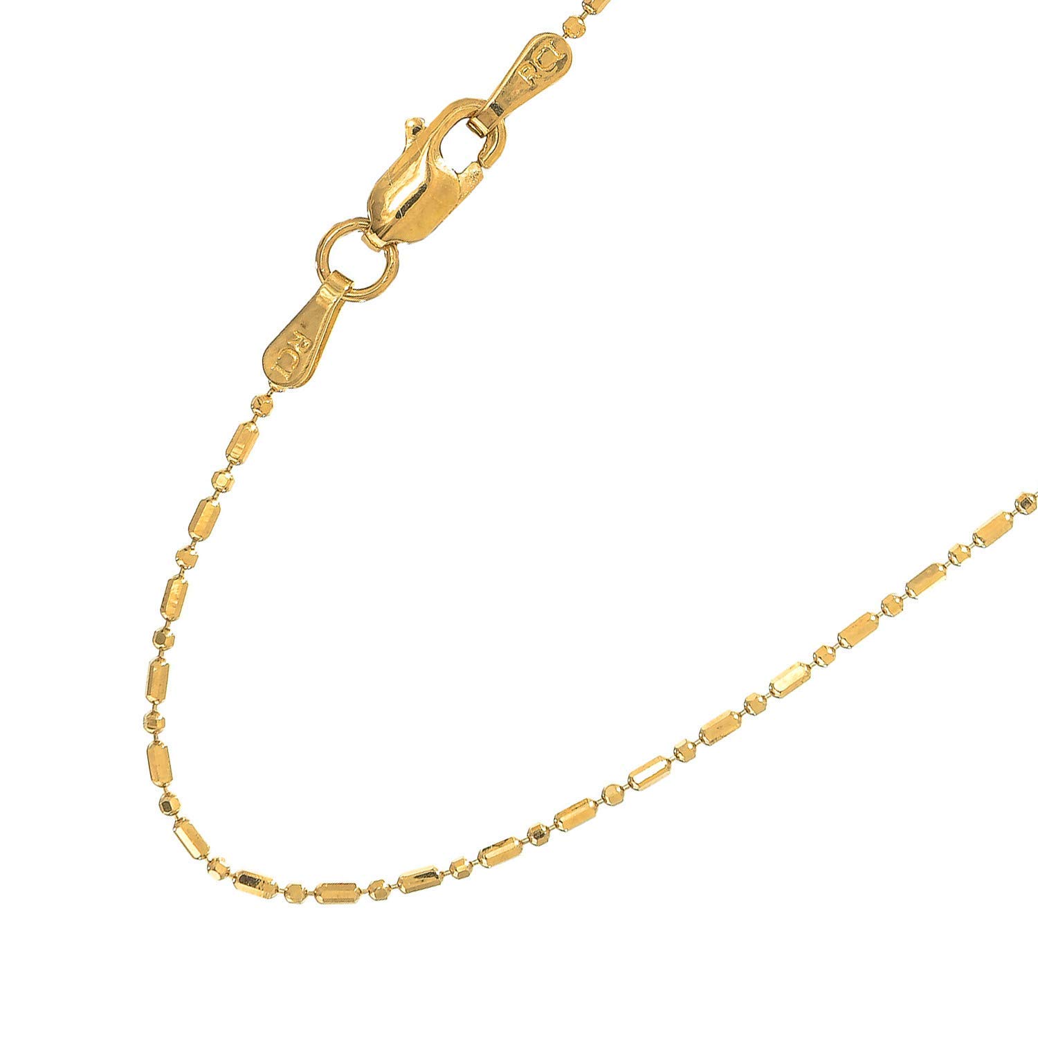 JewelStop 14k Solid Yellow Gold 1mm Diamond-cut Bar & Bead Ball Chain Lobster Claw Clasp-20 Inches, 2gr.